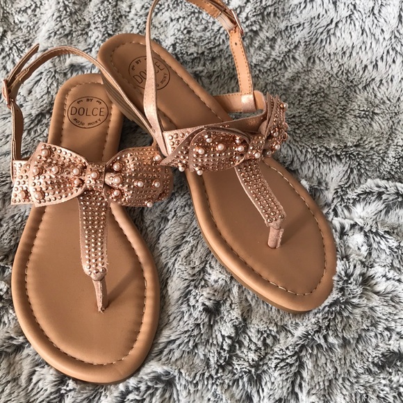 Mojo Moxy | Shoes | Dolce Mojo Moxy Rose Gold Pearl Wedge Sandal | Poshmark